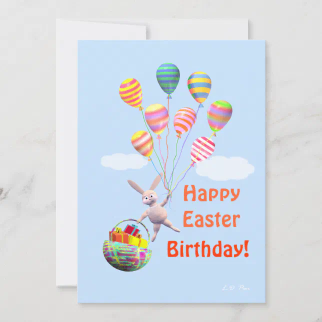 Happy Easter Birthday Bunny and Balloons Greeting Holiday Card | Zazzle