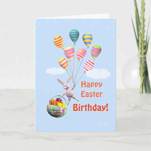 Happy Easter Birthday Bunny and Balloons Holiday Card | Zazzle