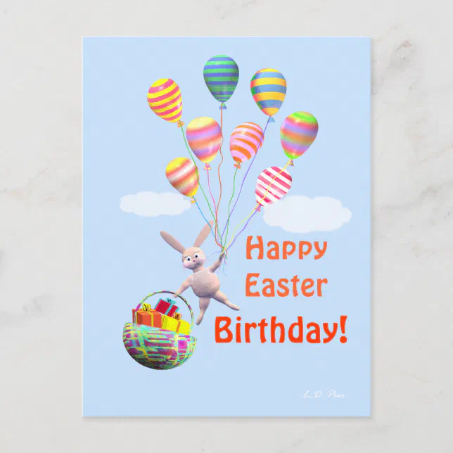 Happy Easter Birthday Bunny and Balloons Holiday Postcard | Zazzle
