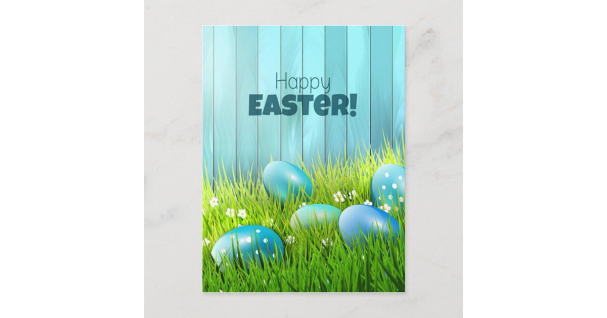 Happy Easter Blue and White Eggs Greeting Postcard | Zazzle