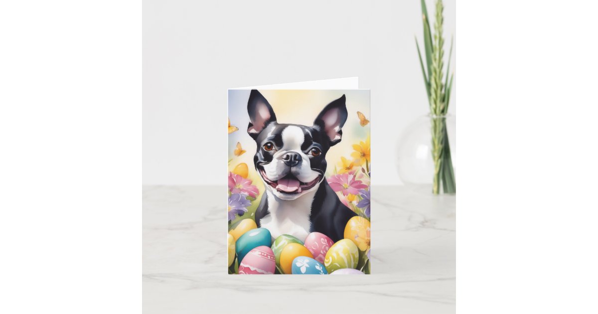 Happy Easter Boston Terrier Holiday Card | Zazzle