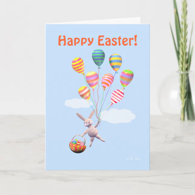 Happy Easter Bunny and Balloons Holiday Card | Zazzle