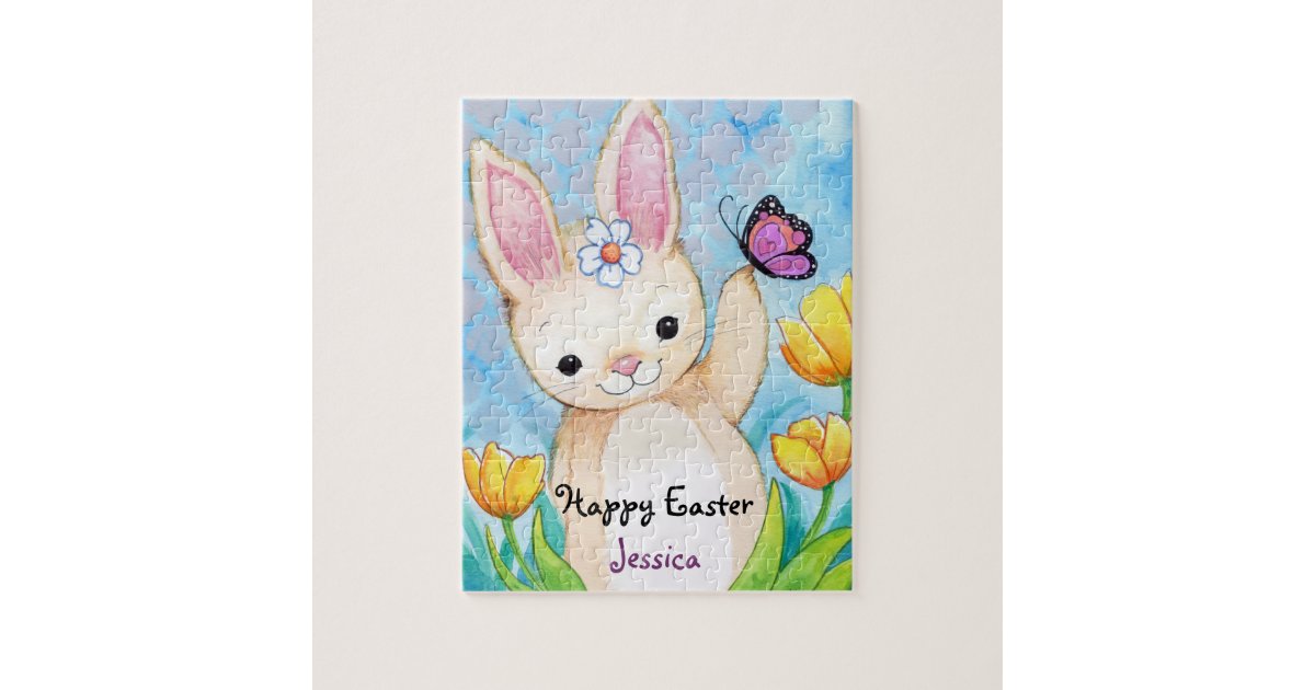 Happy Easter Bunny Child's Name Jigsaw Puzzle | Zazzle
