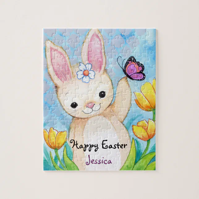 Happy Easter Bunny Child's Name Jigsaw Puzzle | Zazzle