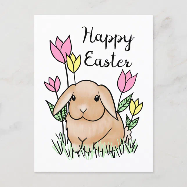 Happy Easter Bunny Cute Spring Flowers Postcard | Zazzle