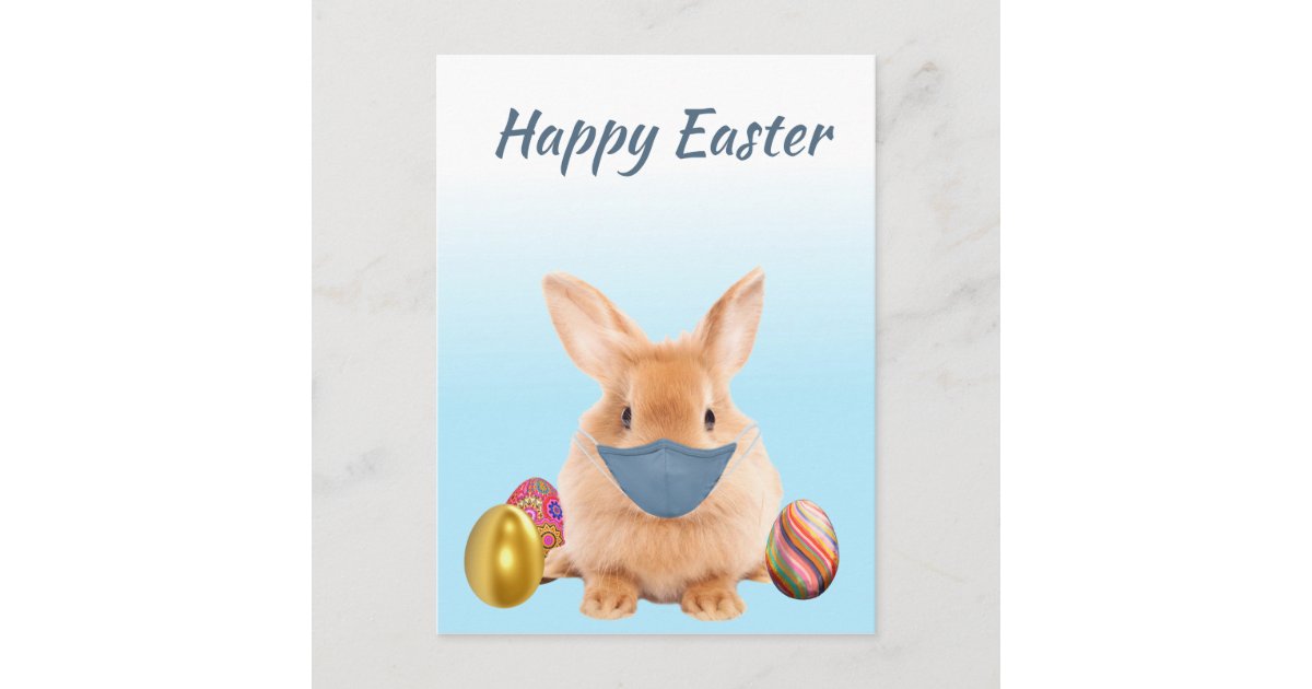 Happy Easter Bunny in Face Mask Postcard | Zazzle