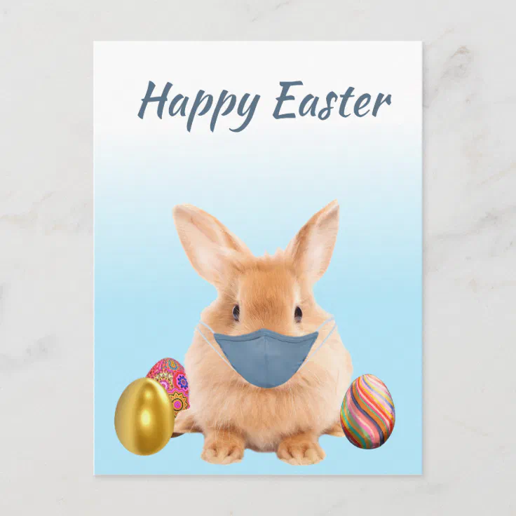 Happy Easter Bunny in Face Mask Postcard | Zazzle