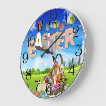 Happy Easter Bunny Large Clock | Zazzle