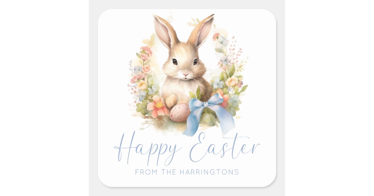 Happy Easter Bunny Square Sticker | Zazzle