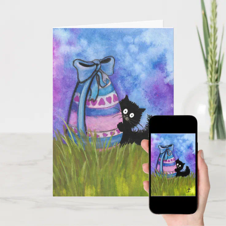Happy Easter by BiHrLe Black Cat Card | Zazzle