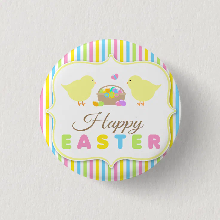 Happy Easter Chicks Pin Back Button | Zazzle
