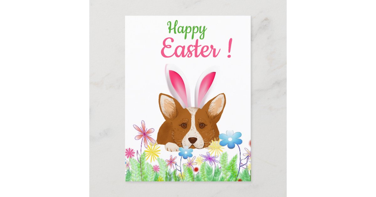 Happy Easter | Corgi with Easter Bunny Ear Funny Holiday Postcard | Zazzle