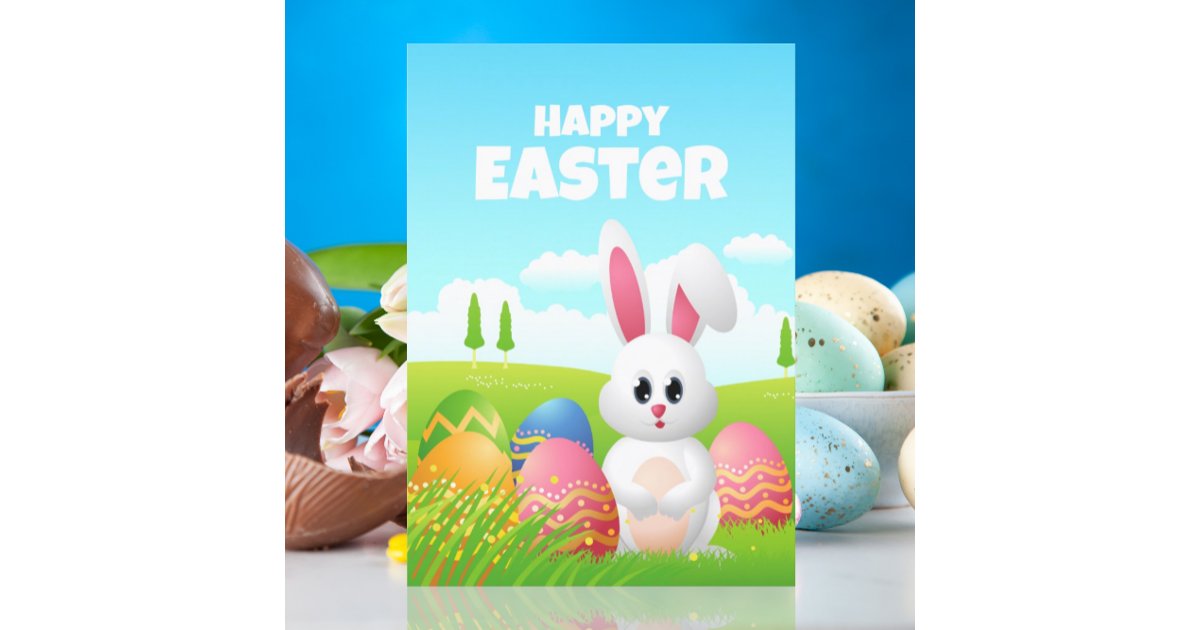 Happy Easter | Cute Cartoon Bunny Greeting Card | Zazzle