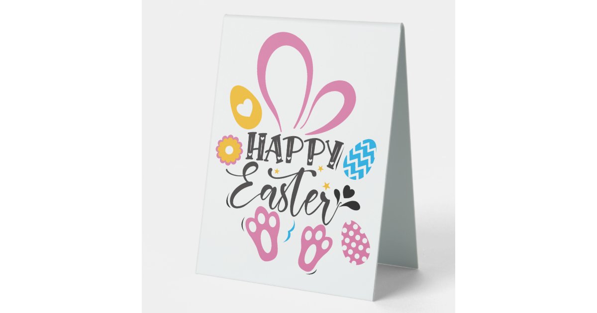 Happy Easter Cute Colorful Easter Bunny Party Table Tent Sign | Zazzle