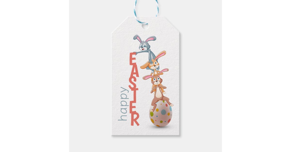Happy Easter Cute Funny Modern Bunny Rabbit Egg Gift Tags | Zazzle