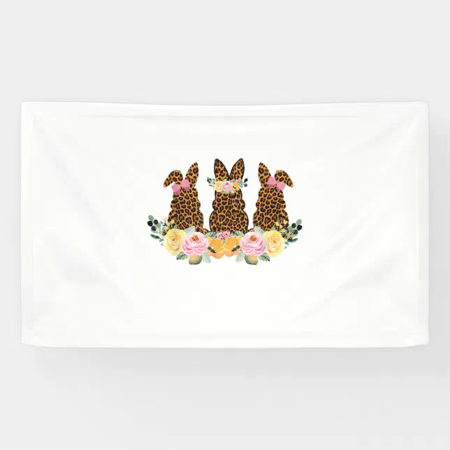 Happy Easter Cute Leopard Bunny Flower Rabbit East Banner | Zazzle