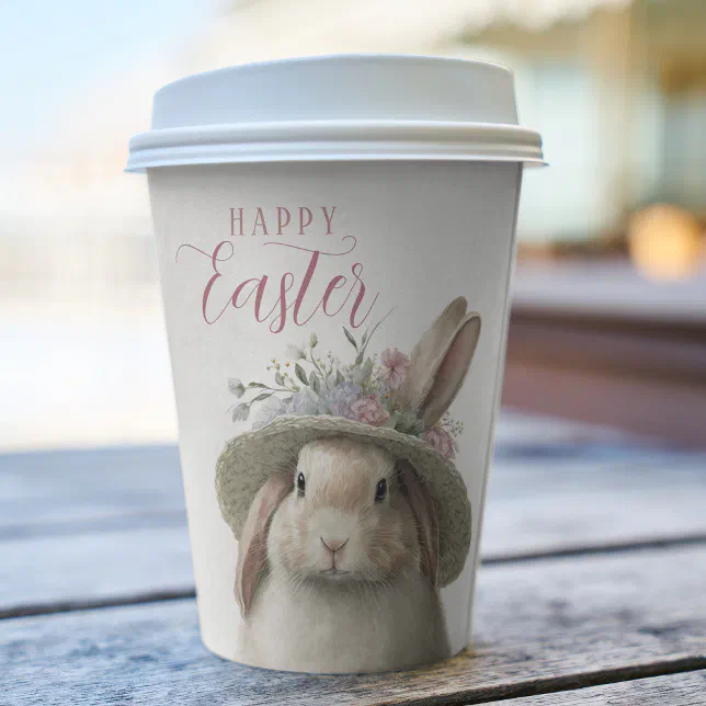 Happy Easter Cute Watercolor Floral Bunny Rabbit Paper Cups | Zazzle