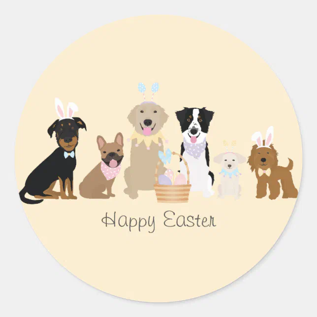 Happy Easter Dogs Classic Round Sticker | Zazzle