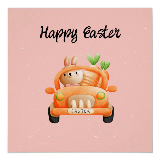 Happy Easter driver bunny on pink Poster | Zazzle