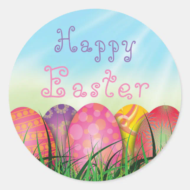 Happy Easter Eggs Grass Spring Sticker | Zazzle