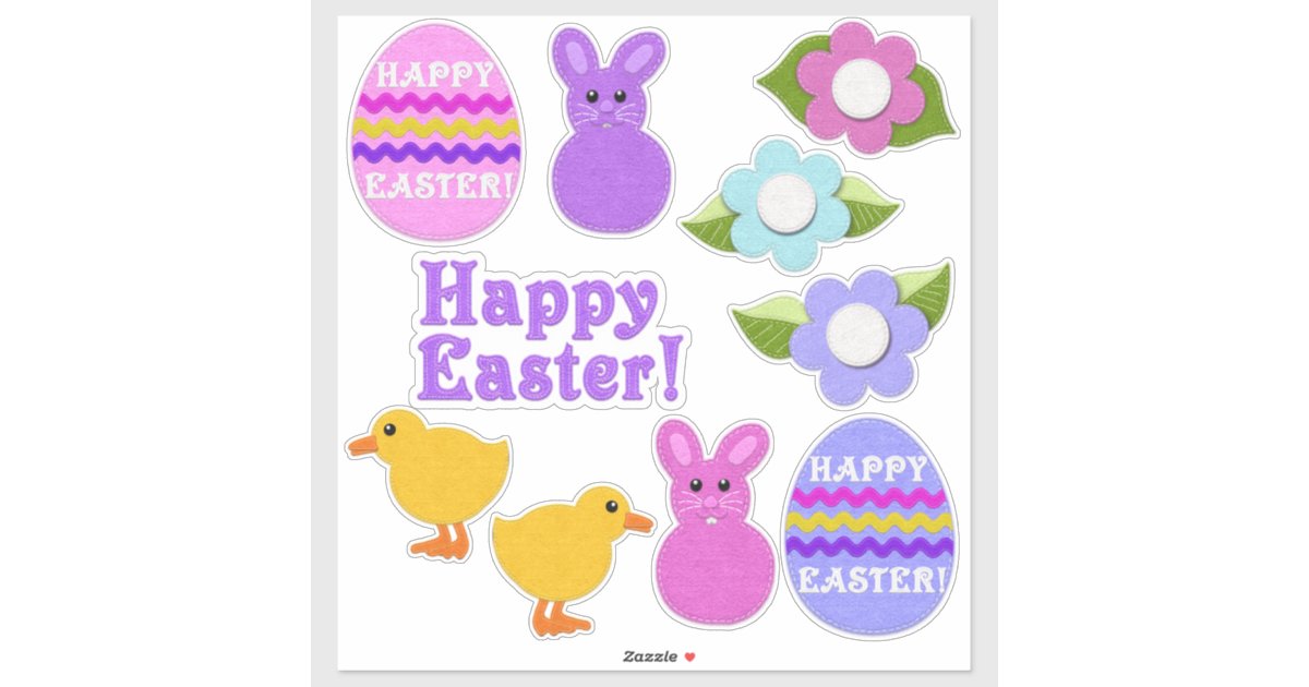 Happy Easter! Faux Felt White or Clear Easter Sticker | Zazzle