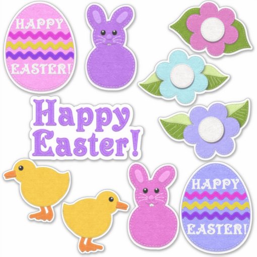 Happy Easter! Faux Felt White or Clear Easter Sticker | Zazzle