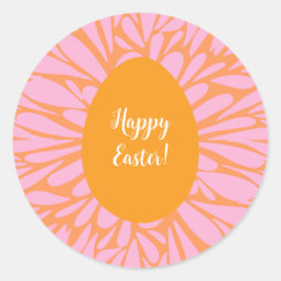 Happy Easter floral burst orange egg Classic Round Sticker | Zazzle