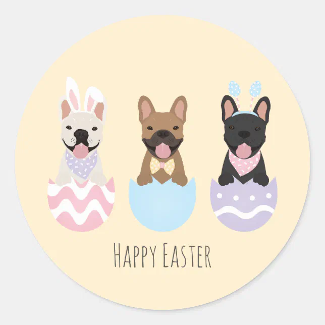 Happy Easter French Bulldogs Classic Round Sticker | Zazzle