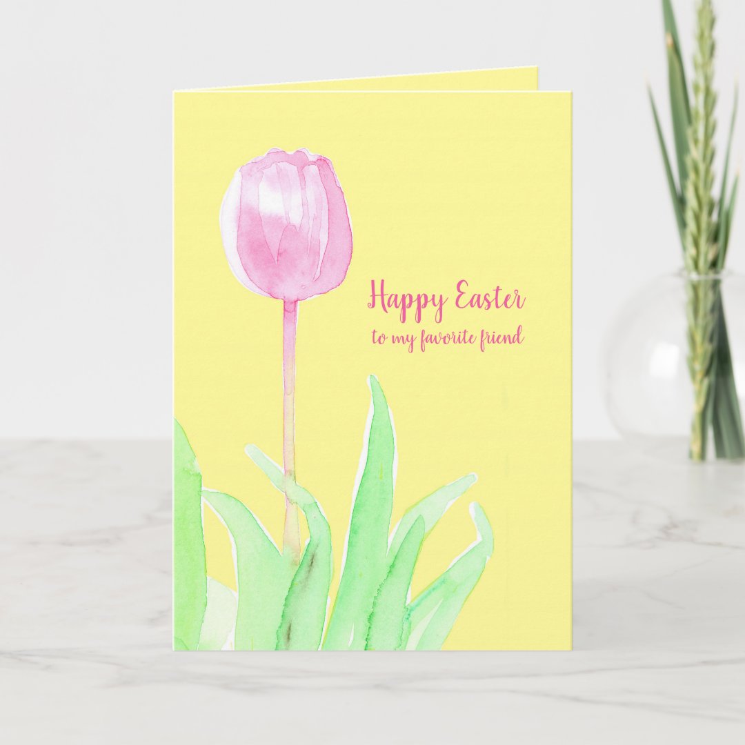Happy Easter Friend Pink Tulip Flower Card | Zazzle