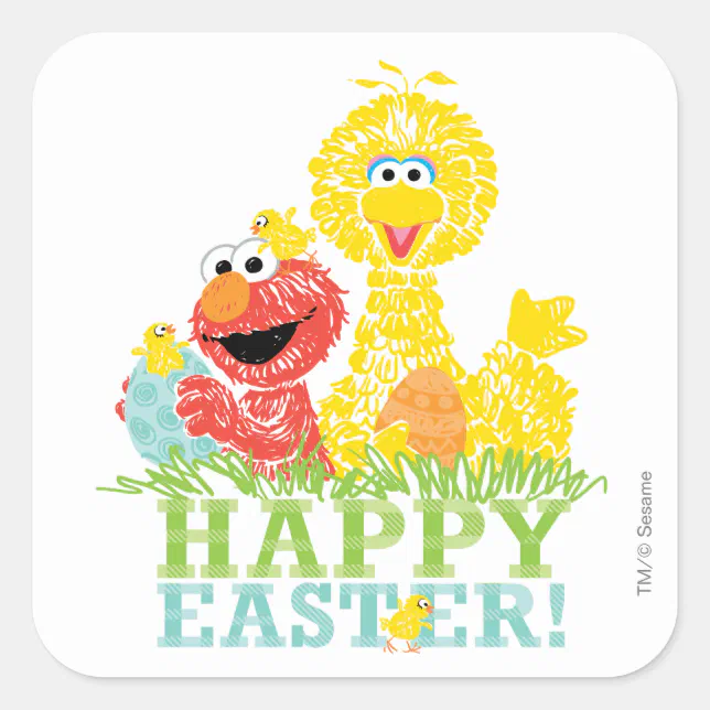 Happy Easter from Elmo & Big Bird Square Sticker | Zazzle