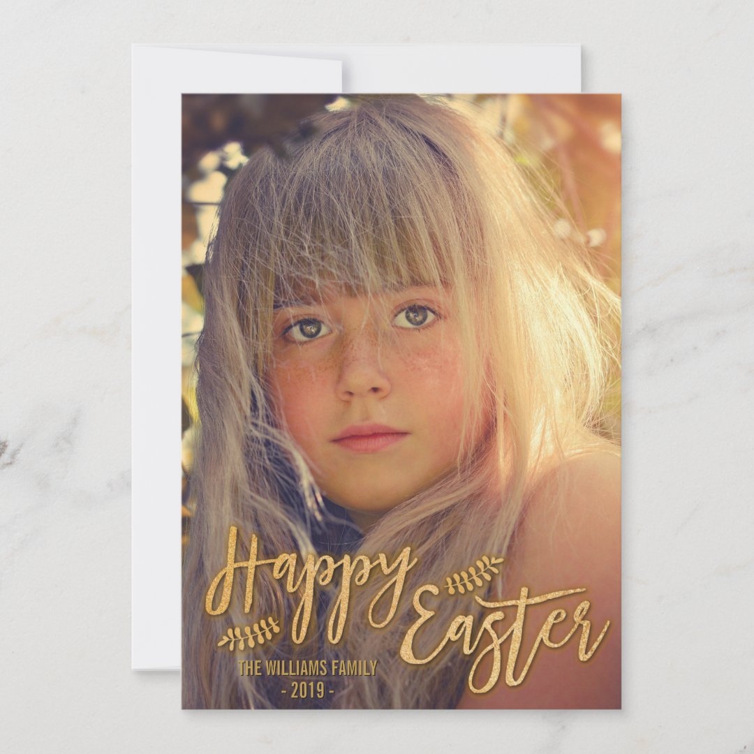 Happy Easter | Glitter Gold Photo Holiday Card | Zazzle