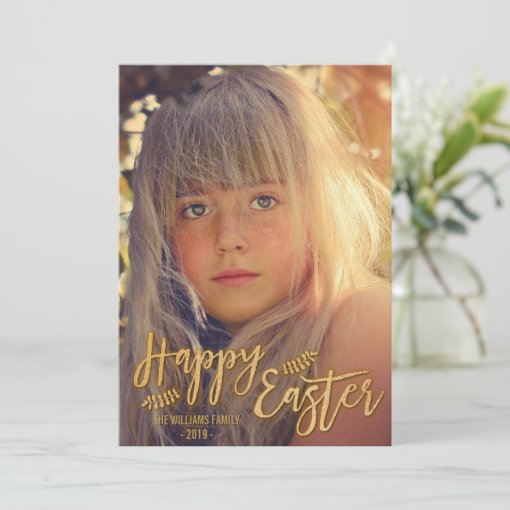 Happy Easter | Glitter Gold Photo Holiday Card | Zazzle