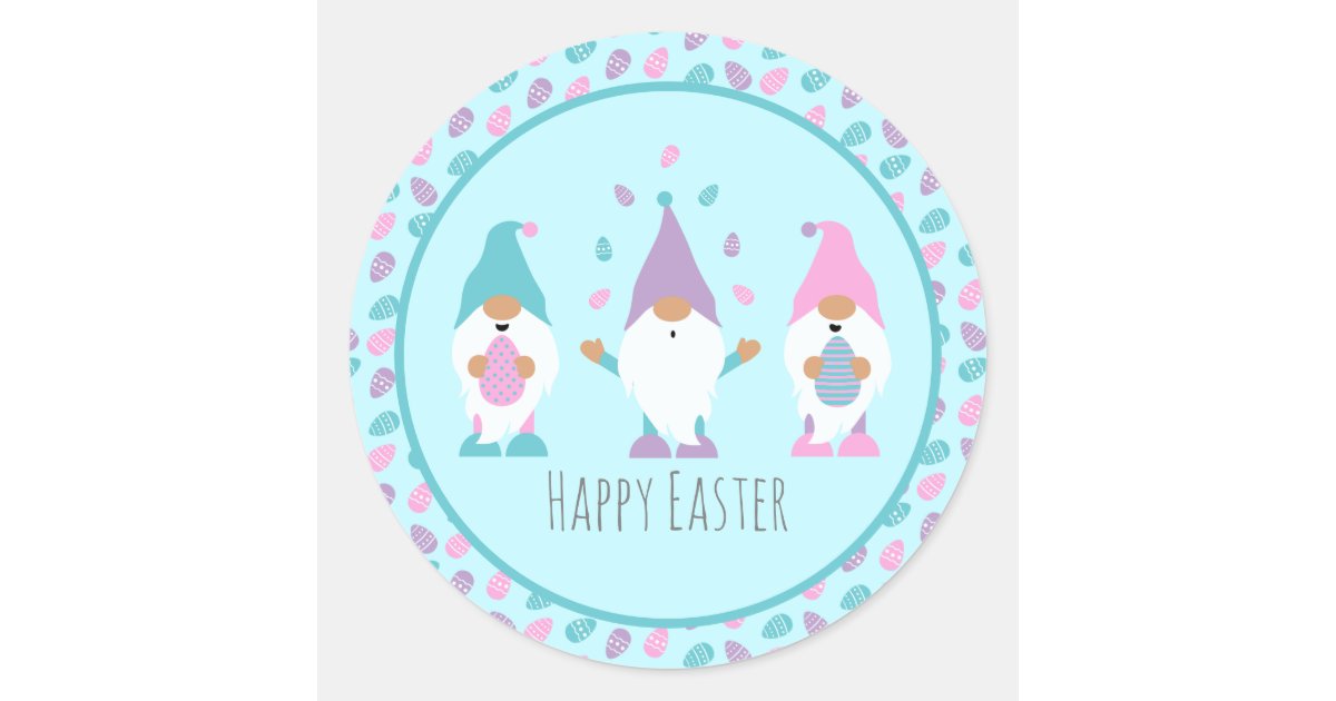 Happy Easter Gnome Juggling Easter Eggs Classic Round Sticker | Zazzle