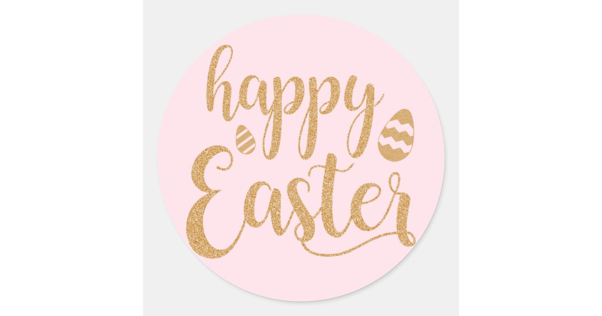 Happy Easter Gold Glitter Classic Round Sticker | Zazzle