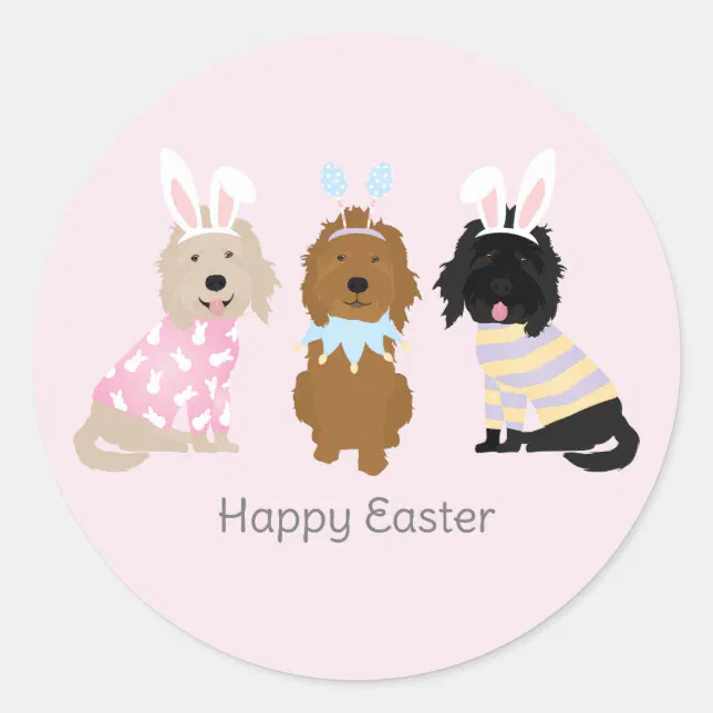 Happy Easter Goldendoodle Dogs Classic Round Sticker | Zazzle