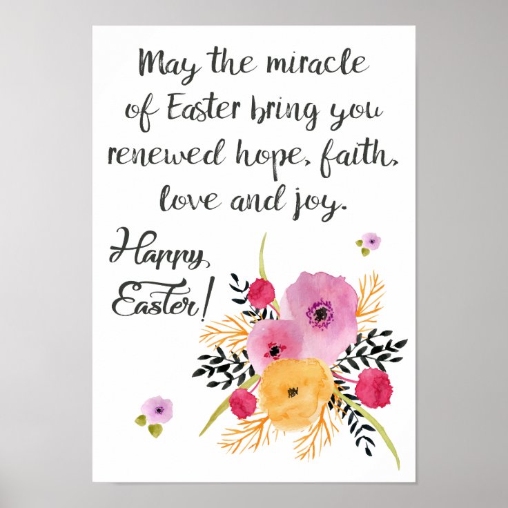 Happy easter greetings poster with spring flowers | Zazzle
