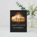 Happy Easter He is Risen Three Crosses Holiday Postcard | Zazzle