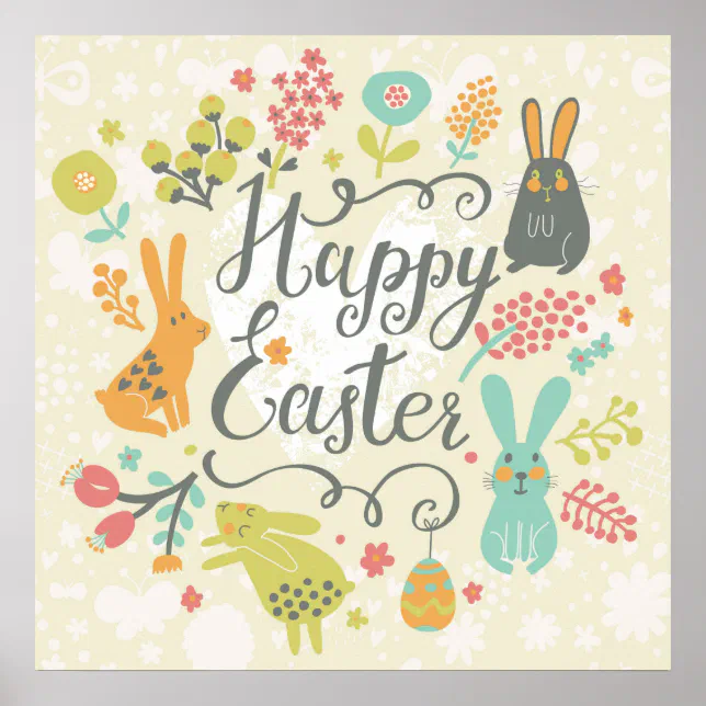 Happy easter,hipster,trendy,retro,vintage,cute,fun poster | Zazzle