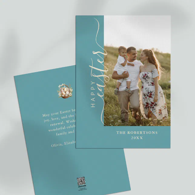 Happy Easter Modern Minimalist Teal Greeting Card | Zazzle