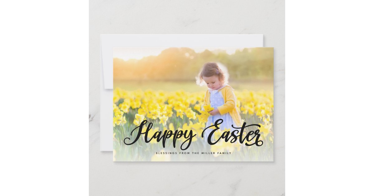 Happy Easter Modern Script Photo Holiday Card | Zazzle