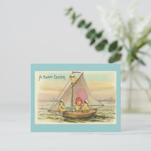 Happy Easter On A Sailboat Vintage Holiday Postcard | Zazzle