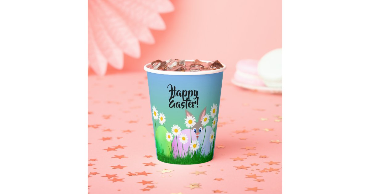 Happy Easter Paper Cup Peeking Bunny Colorful | Zazzle