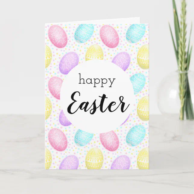Happy Easter Pastel Egg Pattern Greeting Card | Zazzle