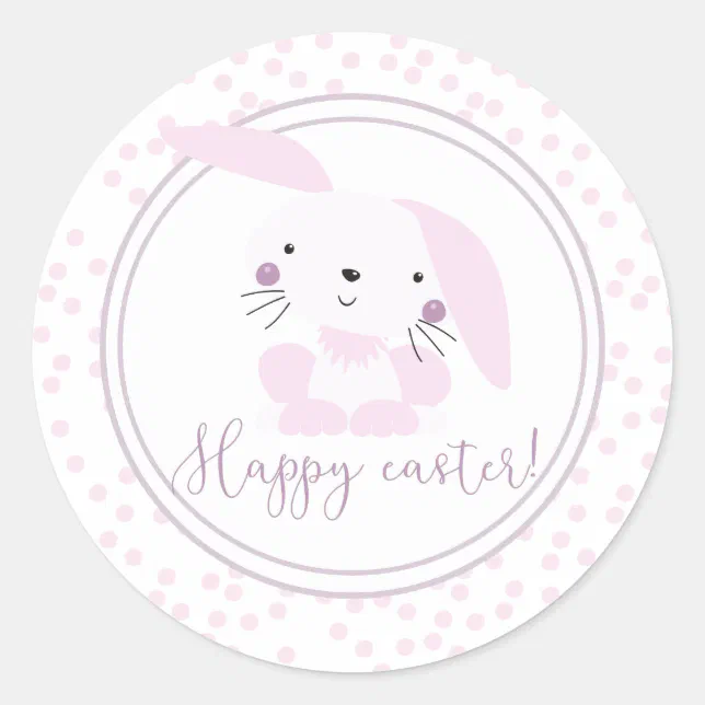 Happy Easter | Pink Bunny & Polkadots Classic Round Sticker | Zazzle