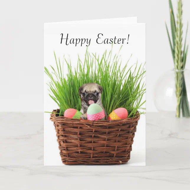 Happy Easter pug puppy greeting card | Zazzle