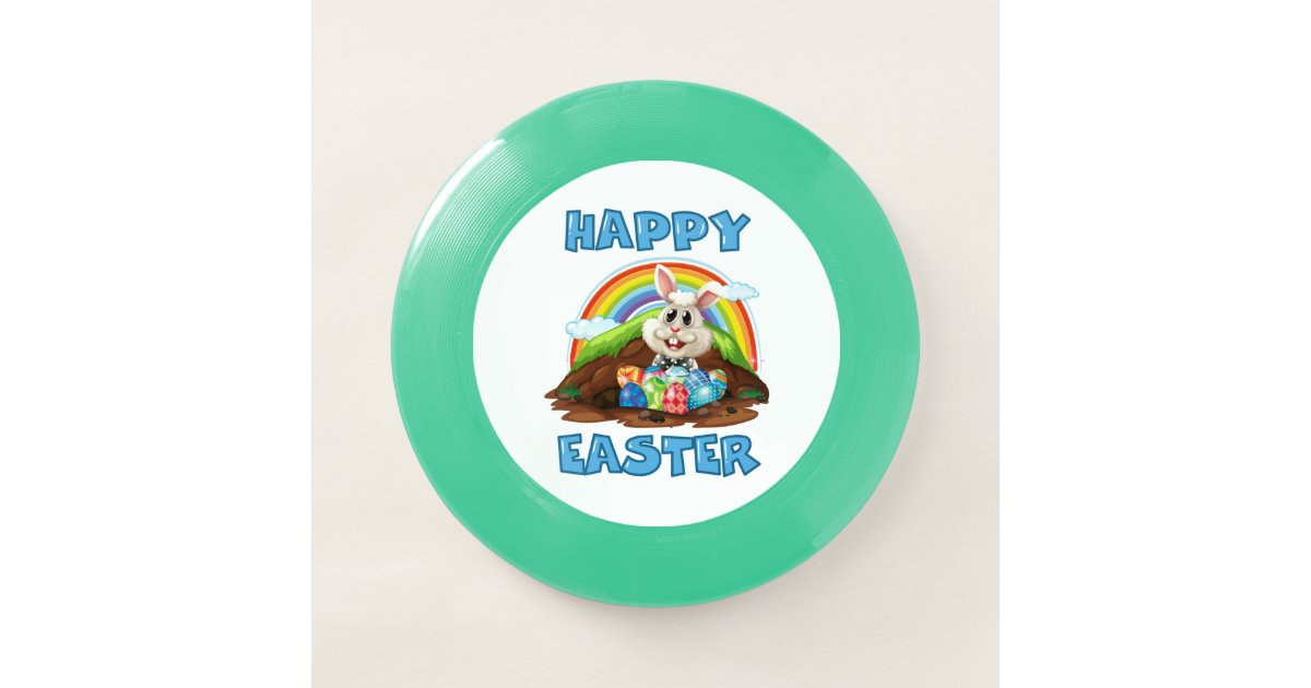Happy Easter Rainbow Bunny Rabbit With Eggs Wham-O Frisbee | Zazzle