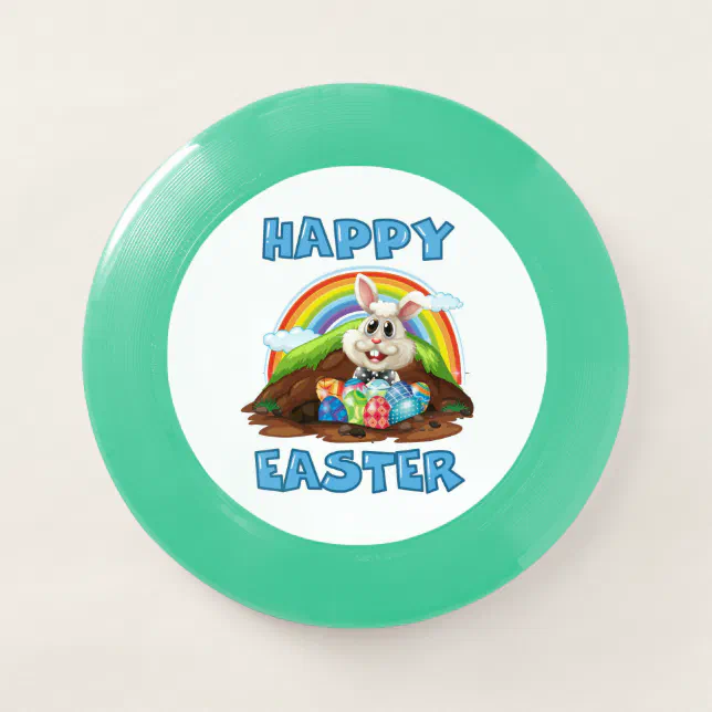 Happy Easter Rainbow Bunny Rabbit With Eggs Wham-O Frisbee | Zazzle