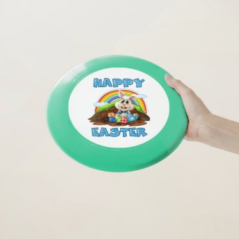 Happy Easter Rainbow Bunny Rabbit With Eggs Wham-O Frisbee | Zazzle
