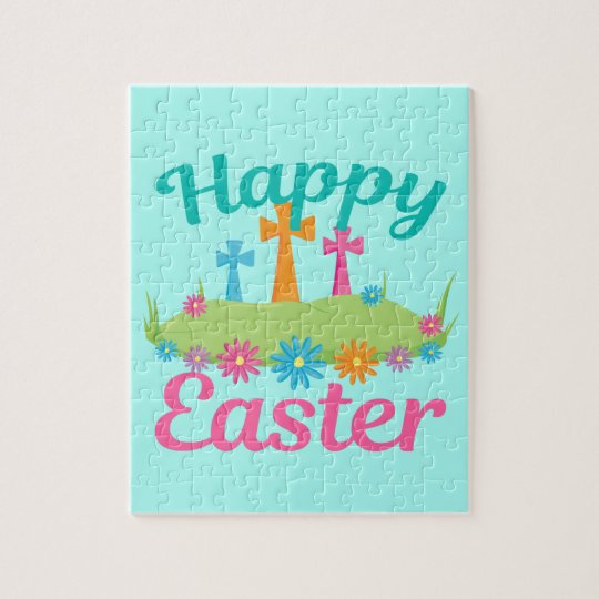 Happy Easter Religious Floral Crosses Christian Jigsaw Puzzle | Zazzle.com