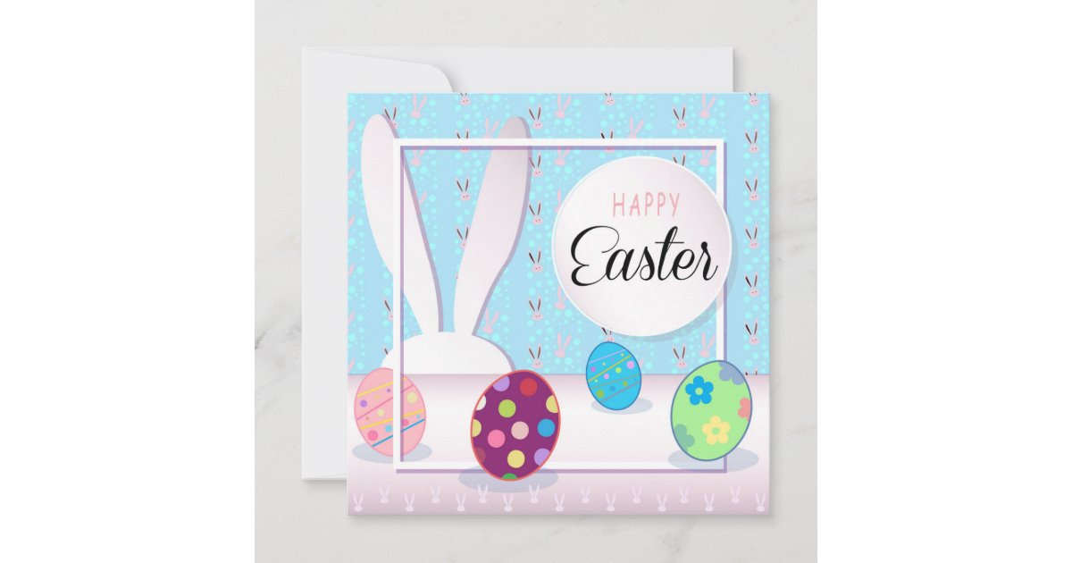 Happy Easter Spring Cute Bunny Easter Eggs Hunt Holiday Card | Zazzle